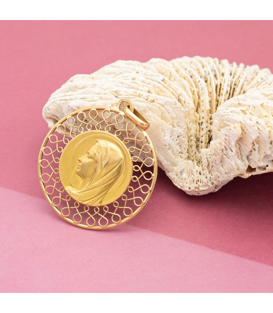 French Retro 18 k gold Virgin Mary Big Estate pendant - Our Lady