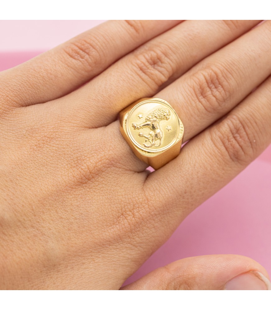 Leo - Vintage zodiac signet ring - 18 K gold star sign ring