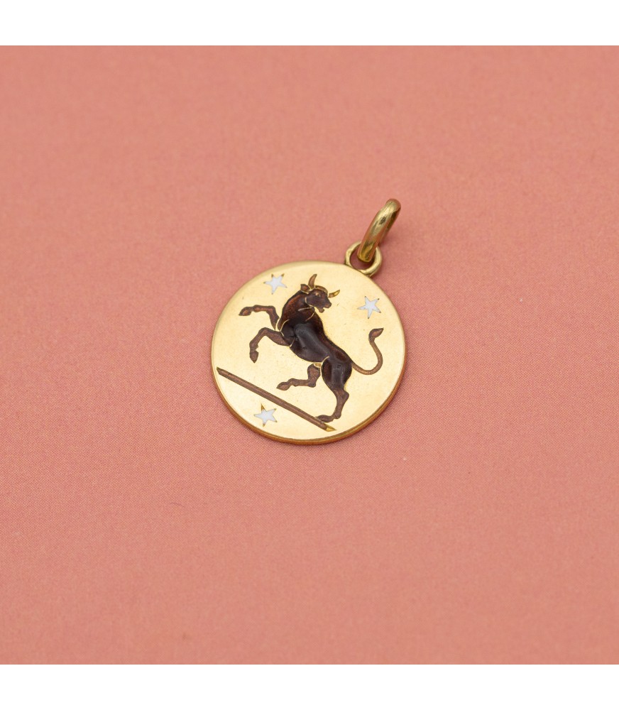 Taurus - vintage rare enamel Taurus zodiac charm - gold pendant