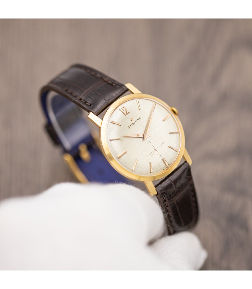 Zenith Stellina - Linen Dial - Vintage 18k Yellow Gold Men's Dress Watch