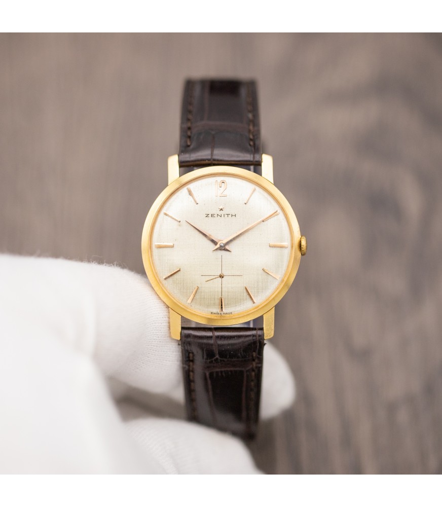 Zenith Stellina - Linen Dial - Vintage 18k Yellow Gold Men's Dress Watch