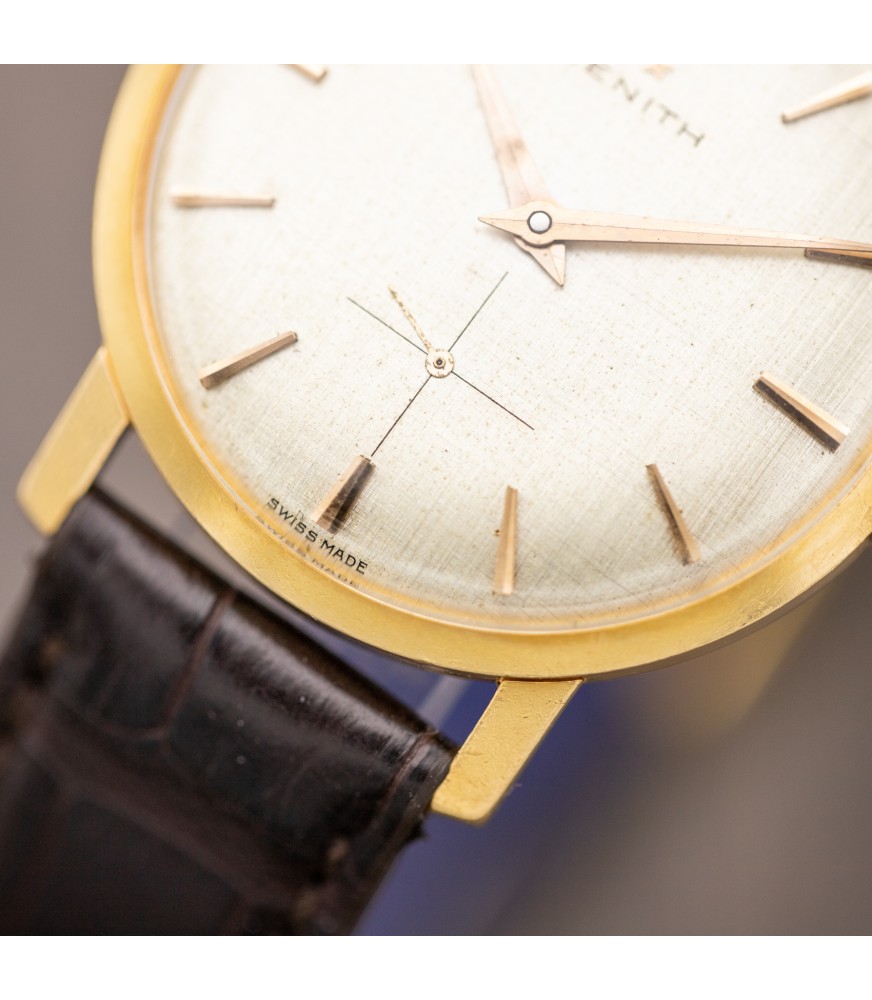 Zenith Stellina - Linen Dial - Vintage 18k Yellow Gold Men's Dress Watch