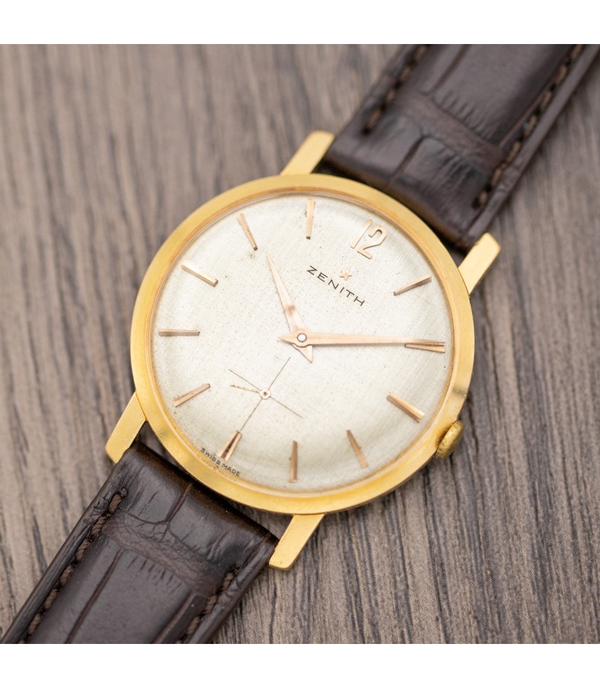Zenith Stellina - Linen Dial - Vintage 18k Yellow Gold Men's Dress Watch