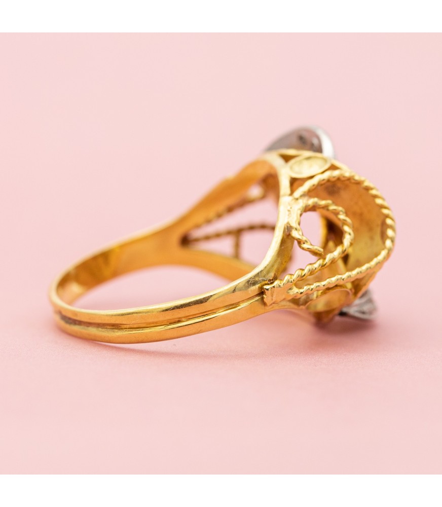 Solid gold tank ring - bulky ruby ring - estate diamond ring