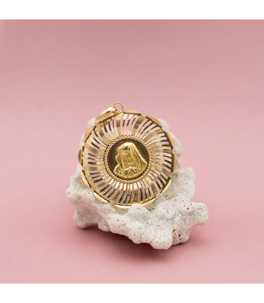Large vintage Virgin Mary pendant - solid gold Catholic charm