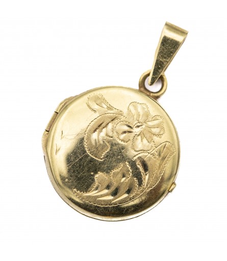 solid gold photo locket - floral vintage lovers pendant