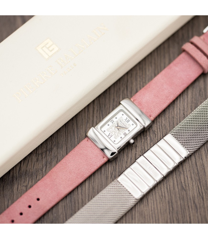 Pierre Balmain Steel Mesh Bracelet & Pink Leather Strap Included ...