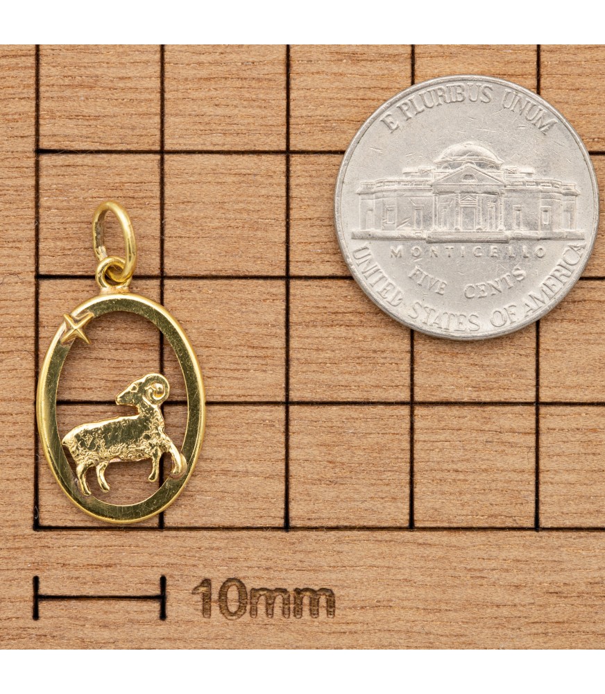 18 K Vintage zodiac charm pendant - Aries charm in 18 ct solid gold