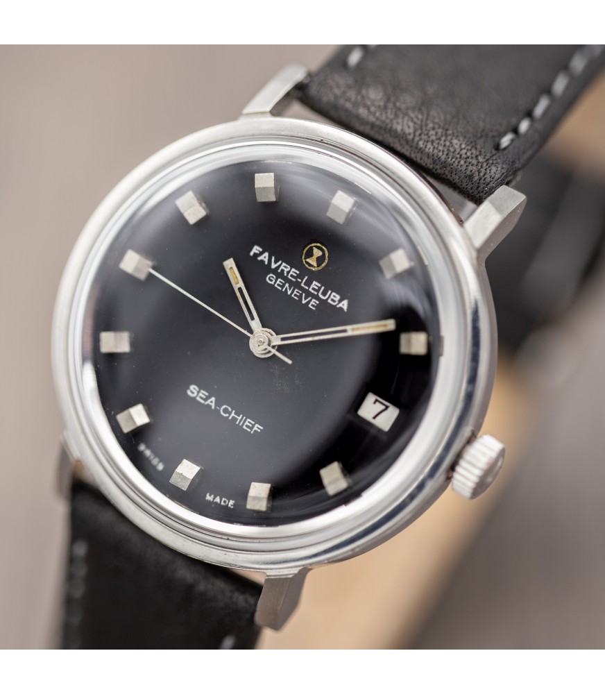 Favre-Leuba Sea Chief - Black Dial - Vintage Manual Winding Men's Dress ...
