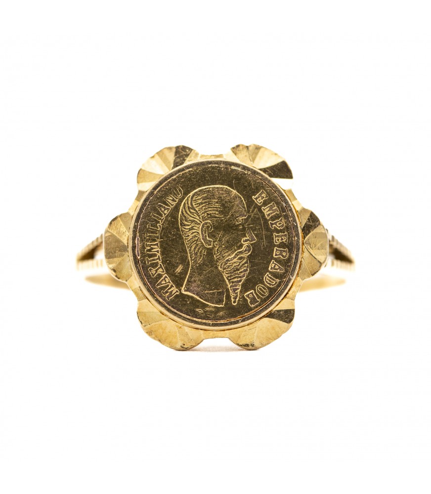 18 K coin signet ring - Mexican solid gold coin ring - Intaglio ring