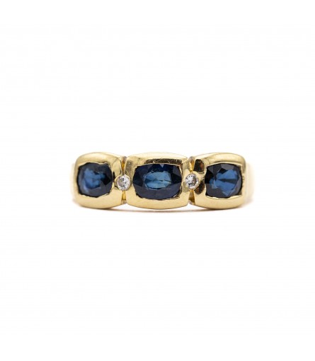 18k French Augis ring - 18 ct solid gold sapphire and diamond ring
