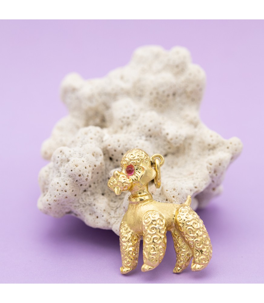 18 k Poodle - Vintage animal charm pendant - Estate fluffy poodle