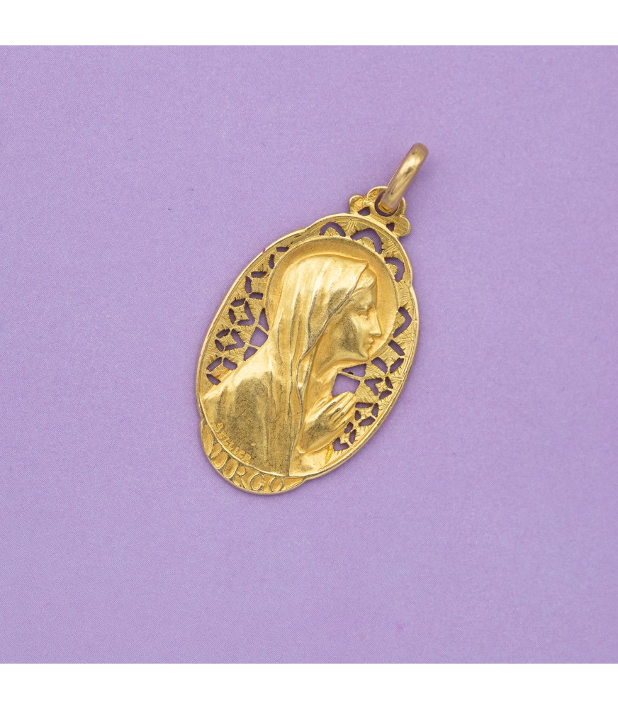 18K French yellow gold Virgin Mary - Antique Catholic pendant