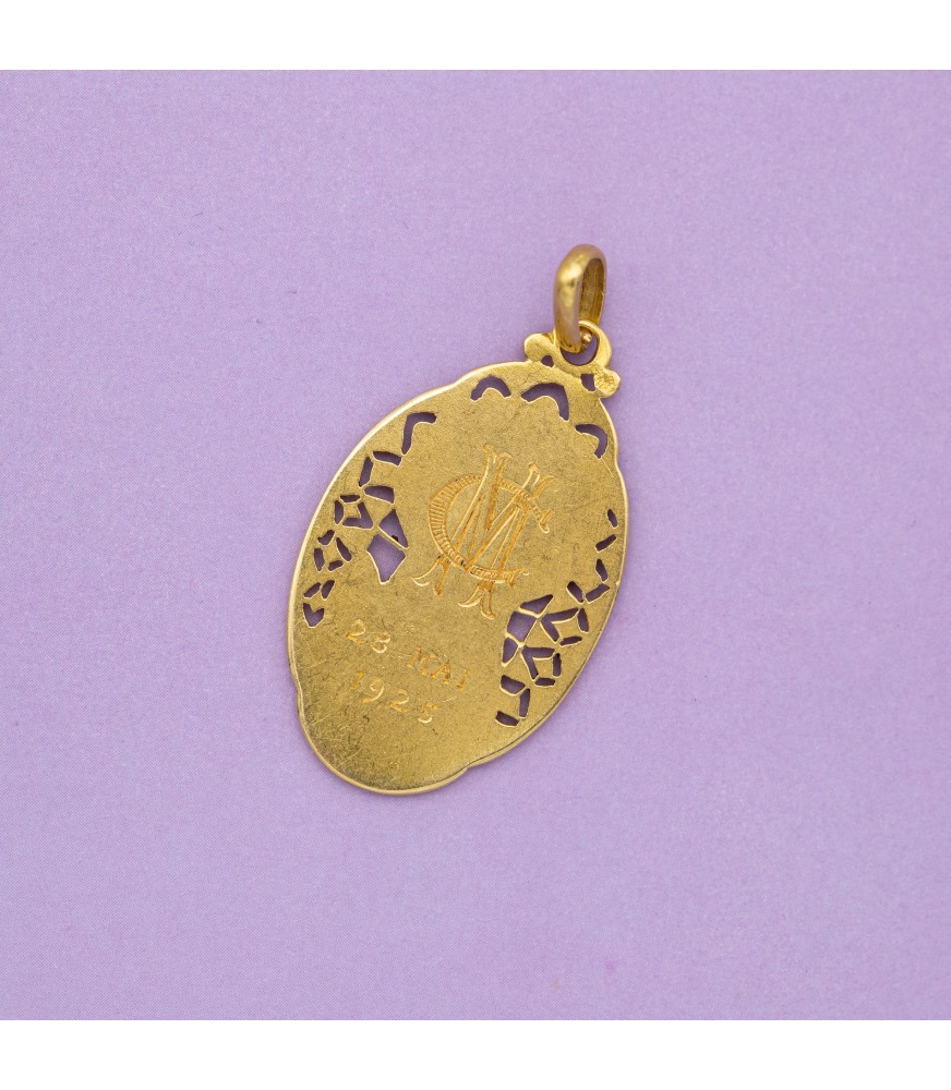 18K French yellow gold Virgin Mary - Antique Catholic pendant
