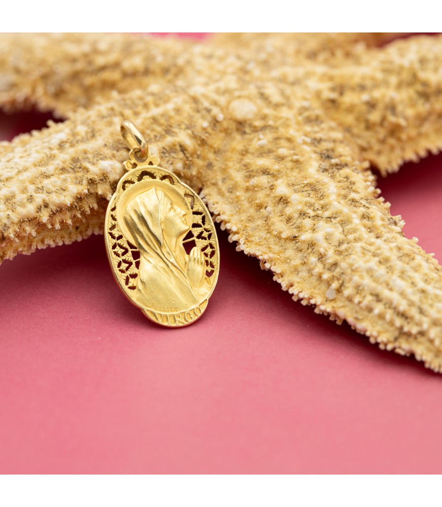 18K French yellow gold Virgin Mary - Antique Catholic pendant