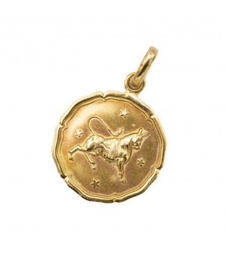 18k Vintage zodiac charm pendant - Taurus charm - solid yellow gold