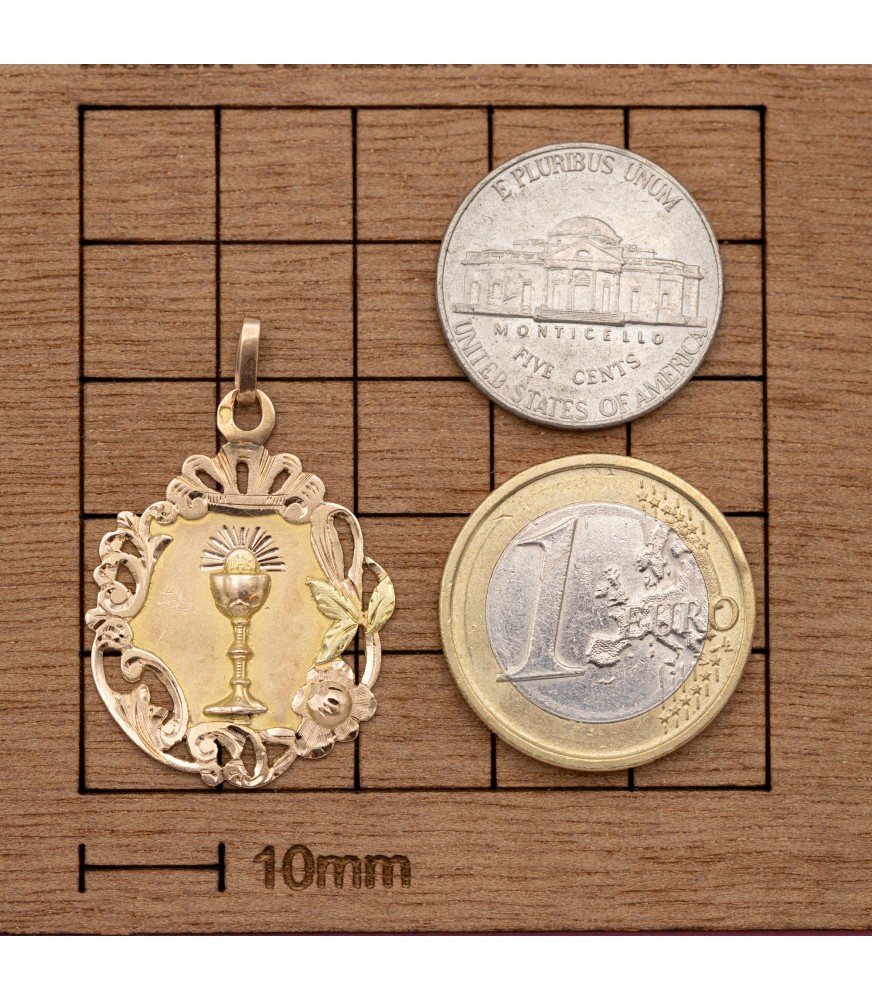 18K French Chalice and host pendant - rare Antique Catholic charm