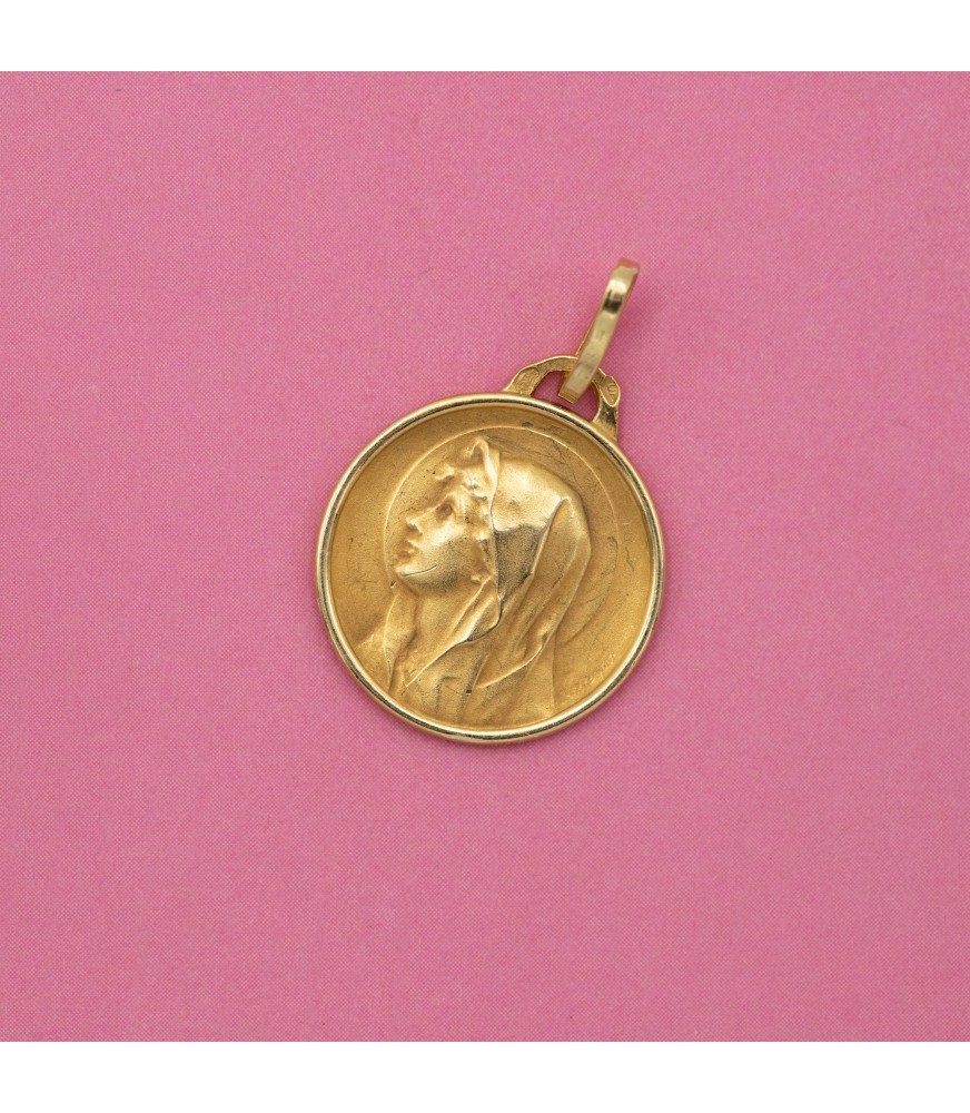 18K French yellow gold Virgin Mary - lovely Catholic pendant - eagle head