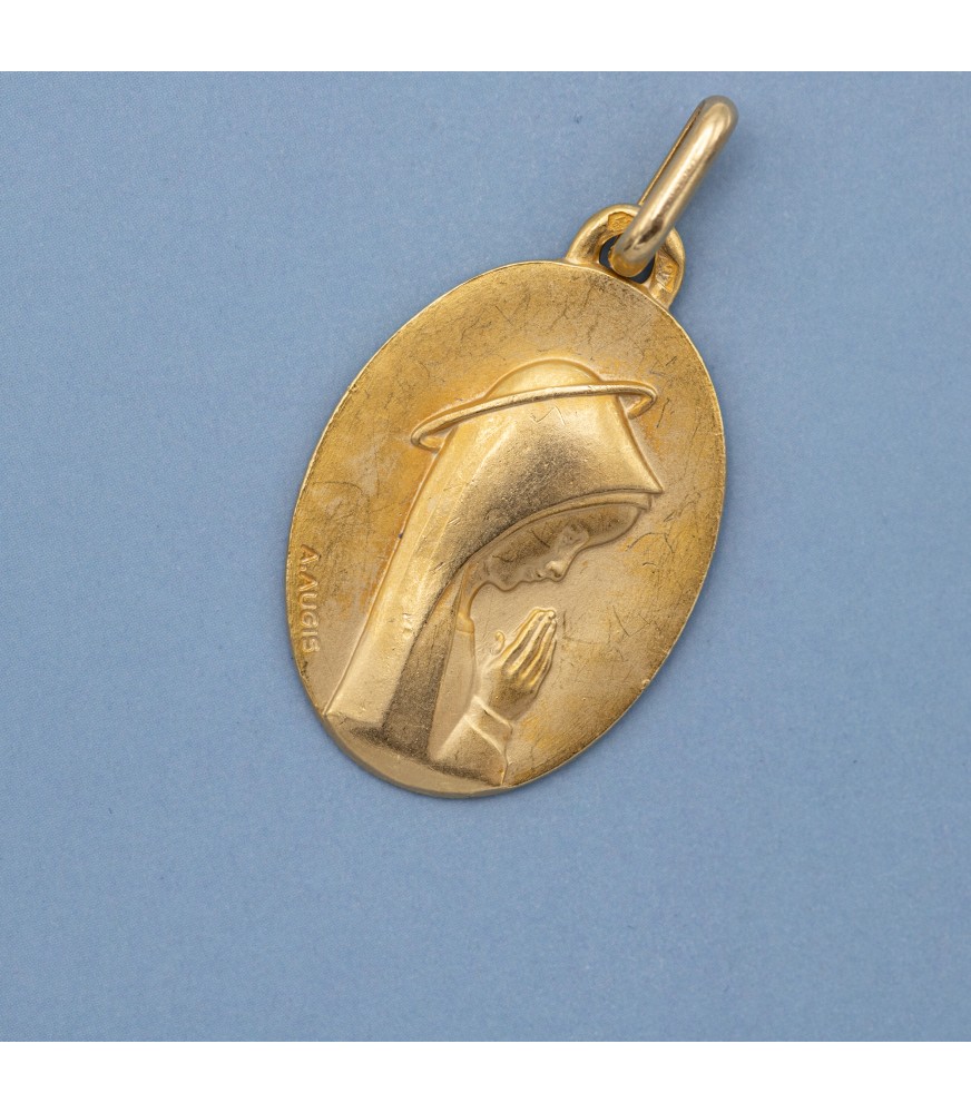 French Augis - Large 18 k yellow gold Virgin Mary charm