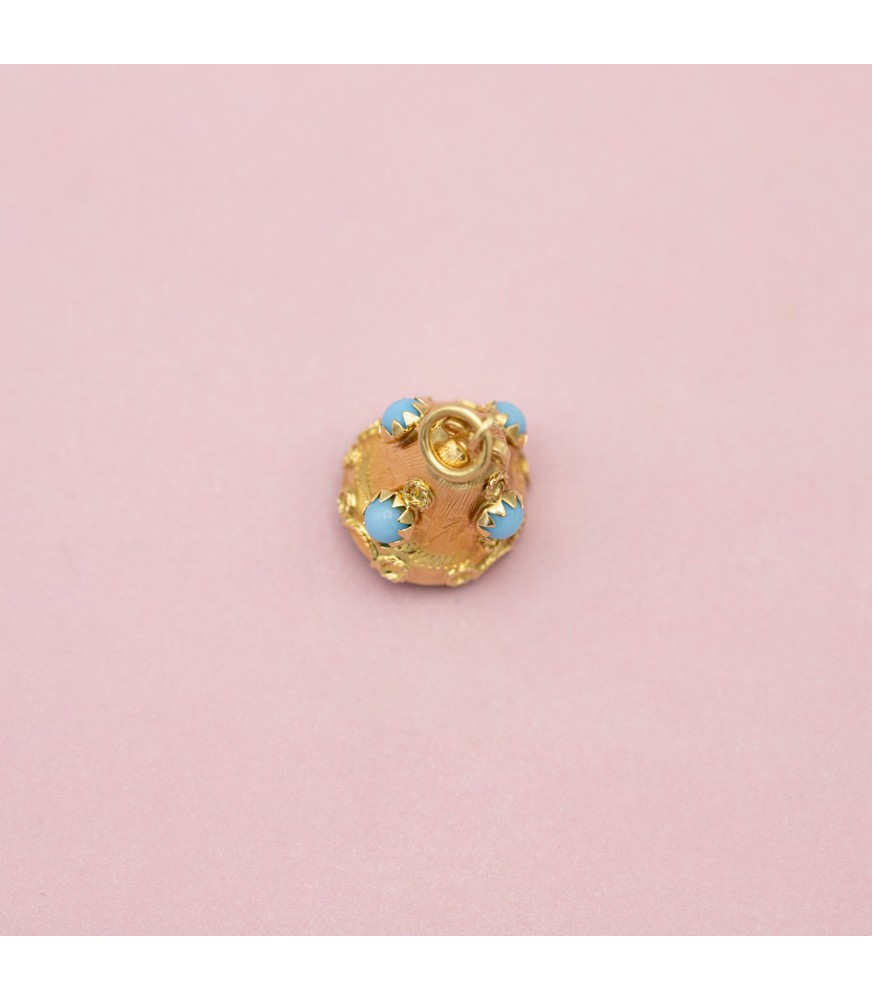 18K Bell pendant - Floral toll charm - vintage 18 k gold charm