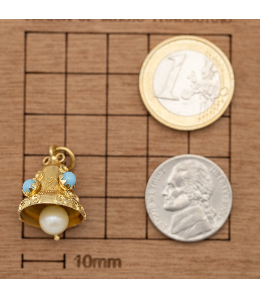 18K Bell pendant - Floral toll charm - vintage 18 k gold charm