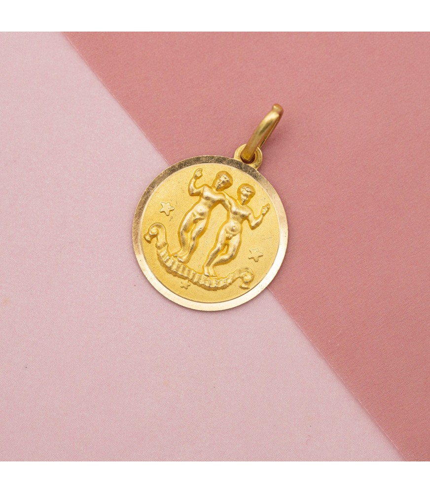 Cute 18K Vintage zodiac charm - Gemini charm in solid yellow gold