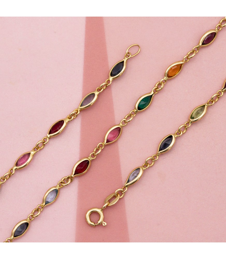 18k gold chain - multi coloured stone necklace - colourful thin chain