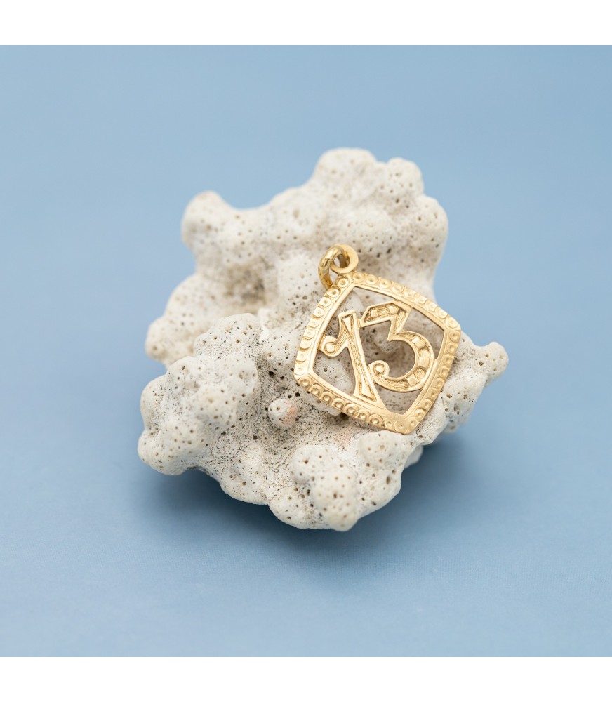 18 karat solid gold charm - number 13 good luck charm - Love token
