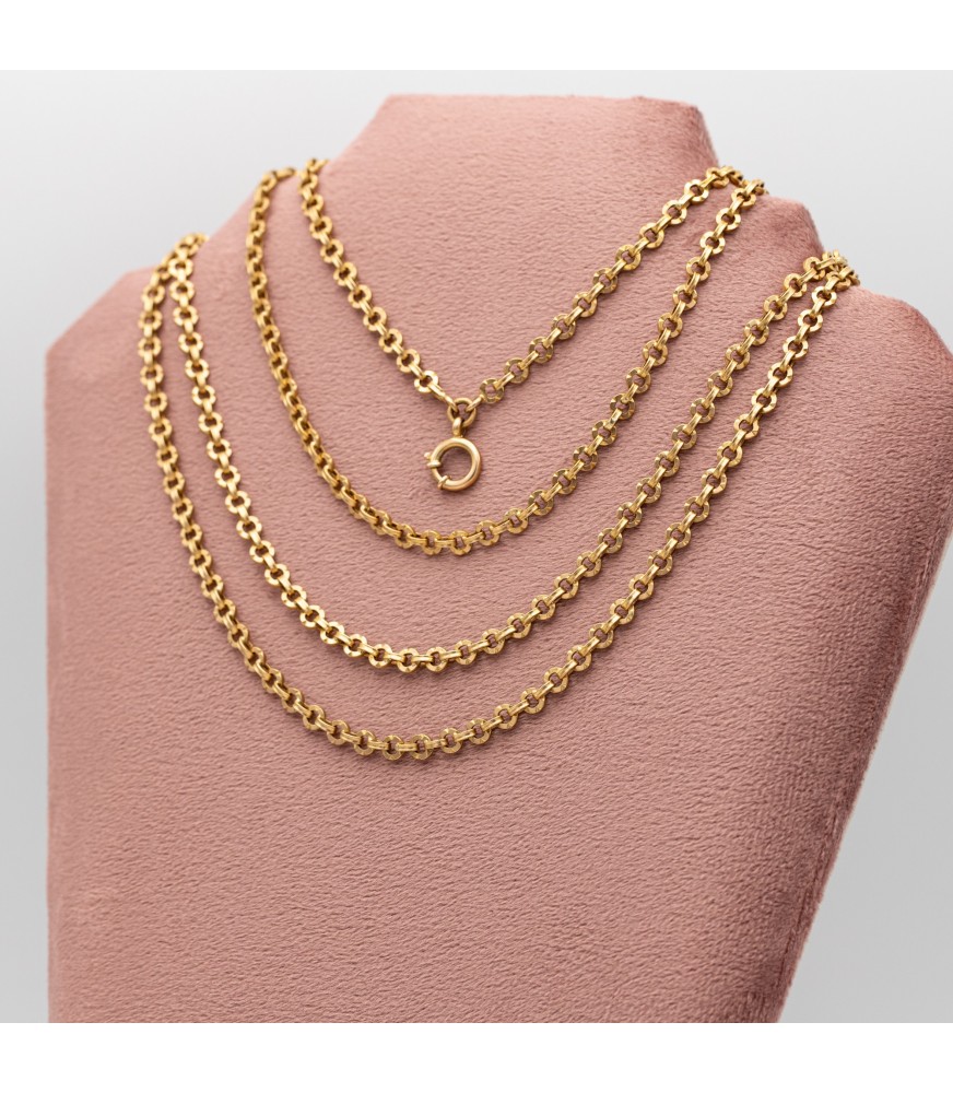 Antique 18k rose gold Sautoir - Rare light hollow long guard chain